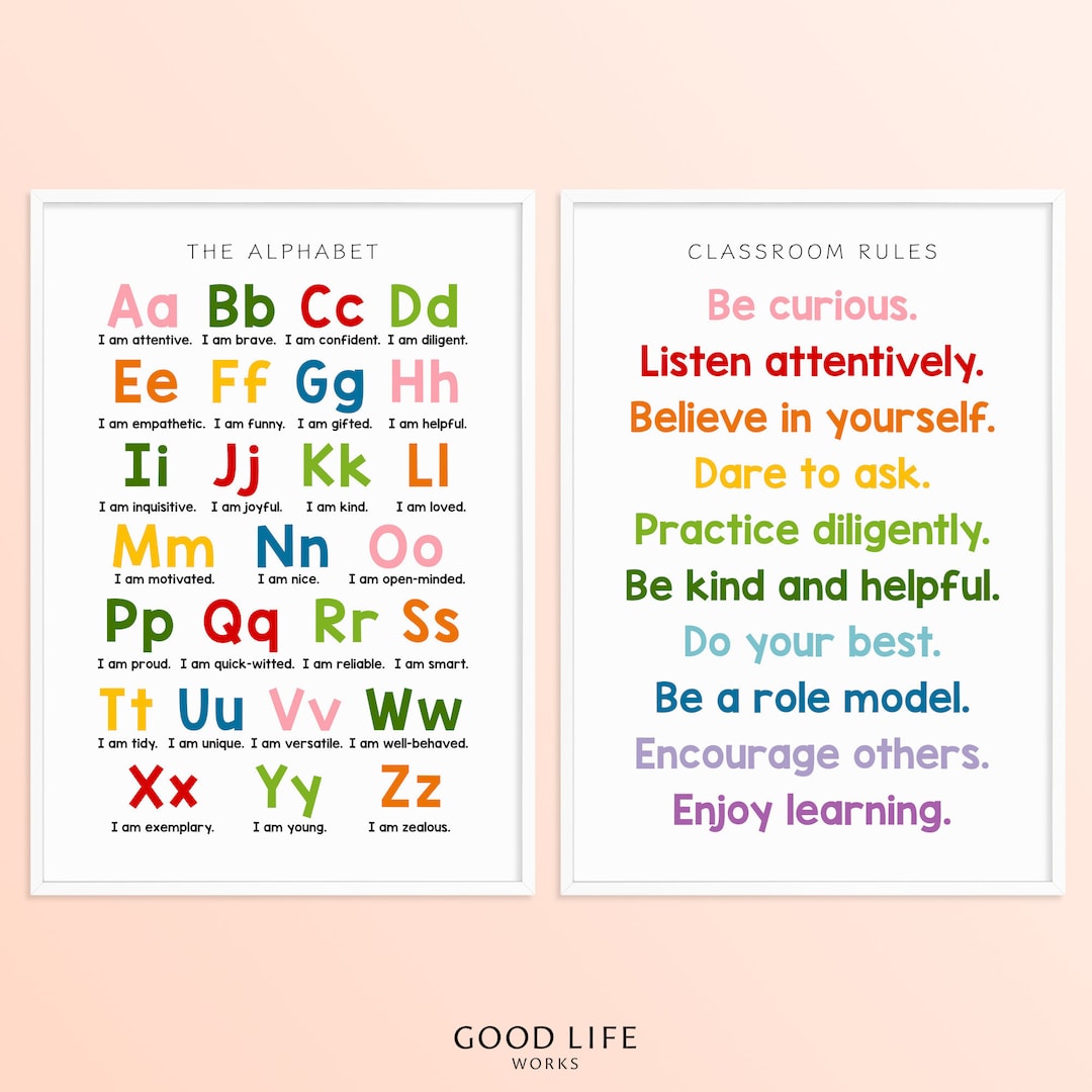 Kindergarten Classroom Affirmation Alphabet + Rules Poster Set of 2 ...