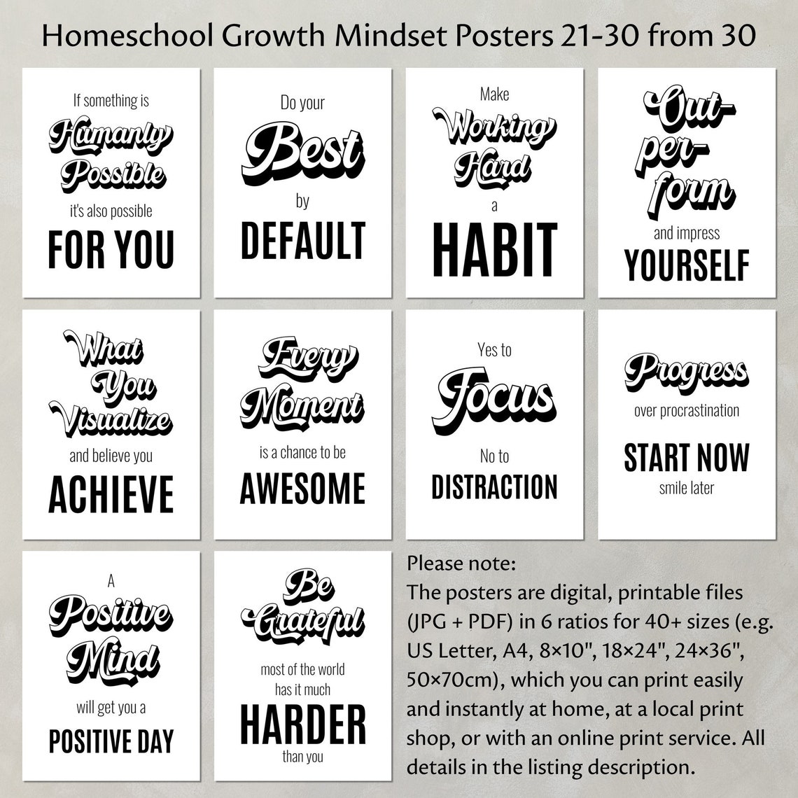 30 Growth Mindset Middle High School Classroom Decor Posters ...
