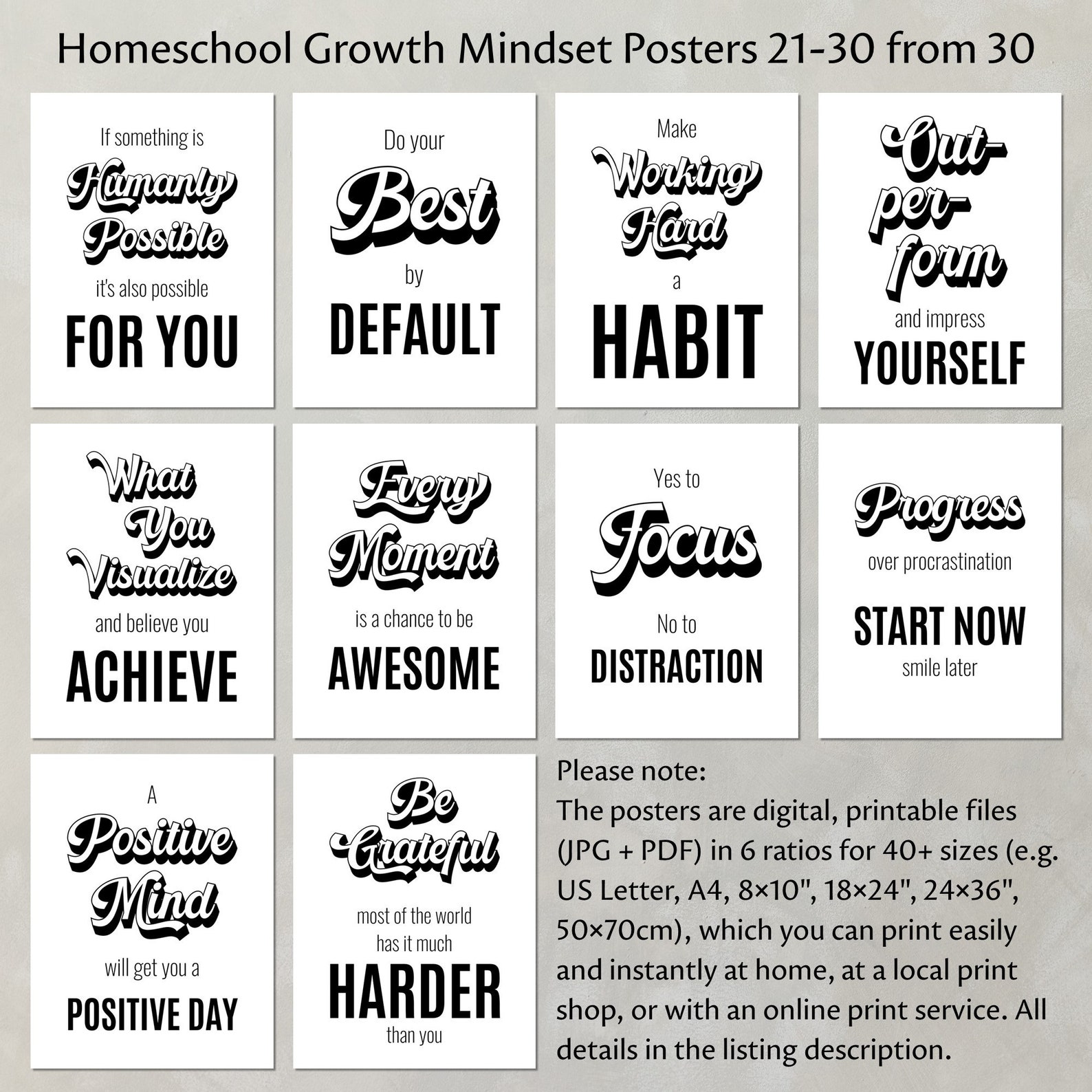 30 Growth Mindset Middle High School Classroom Decor Posters ...