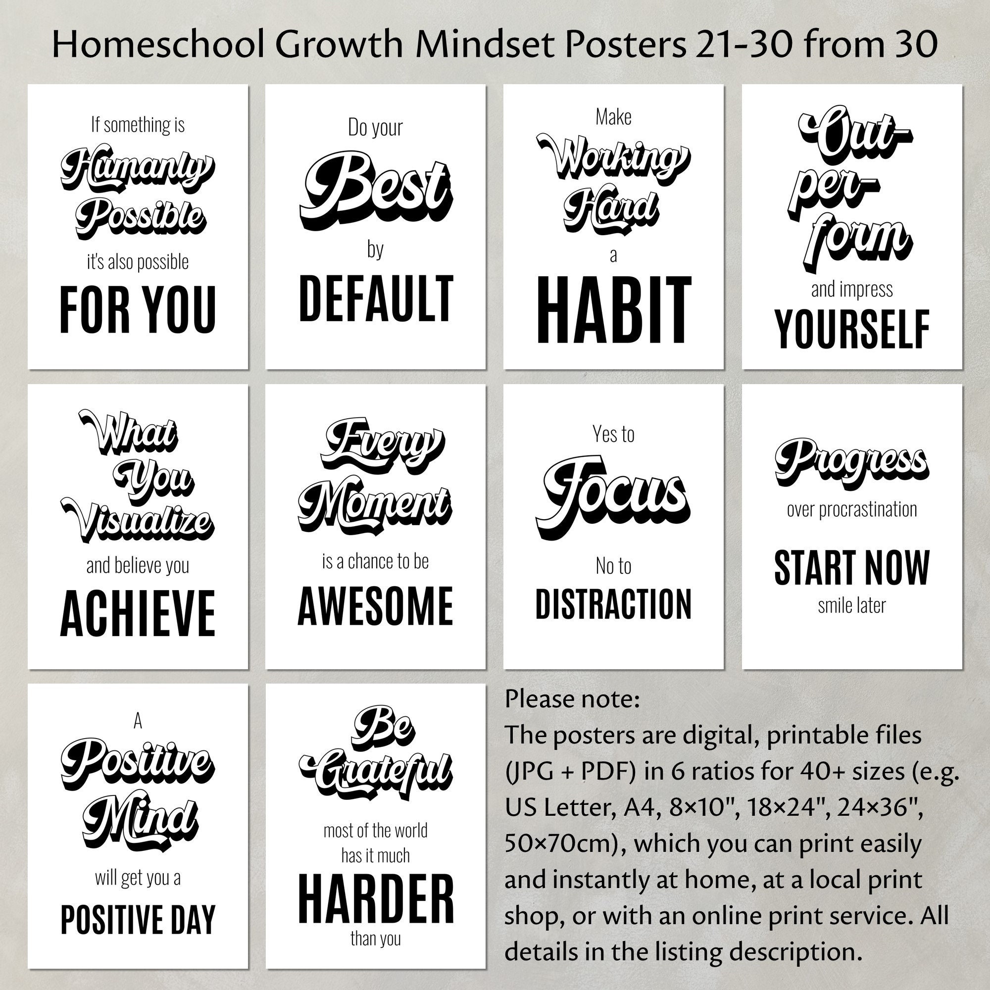 30 Growth Mindset Middle High School Classroom Decor Posters ...
