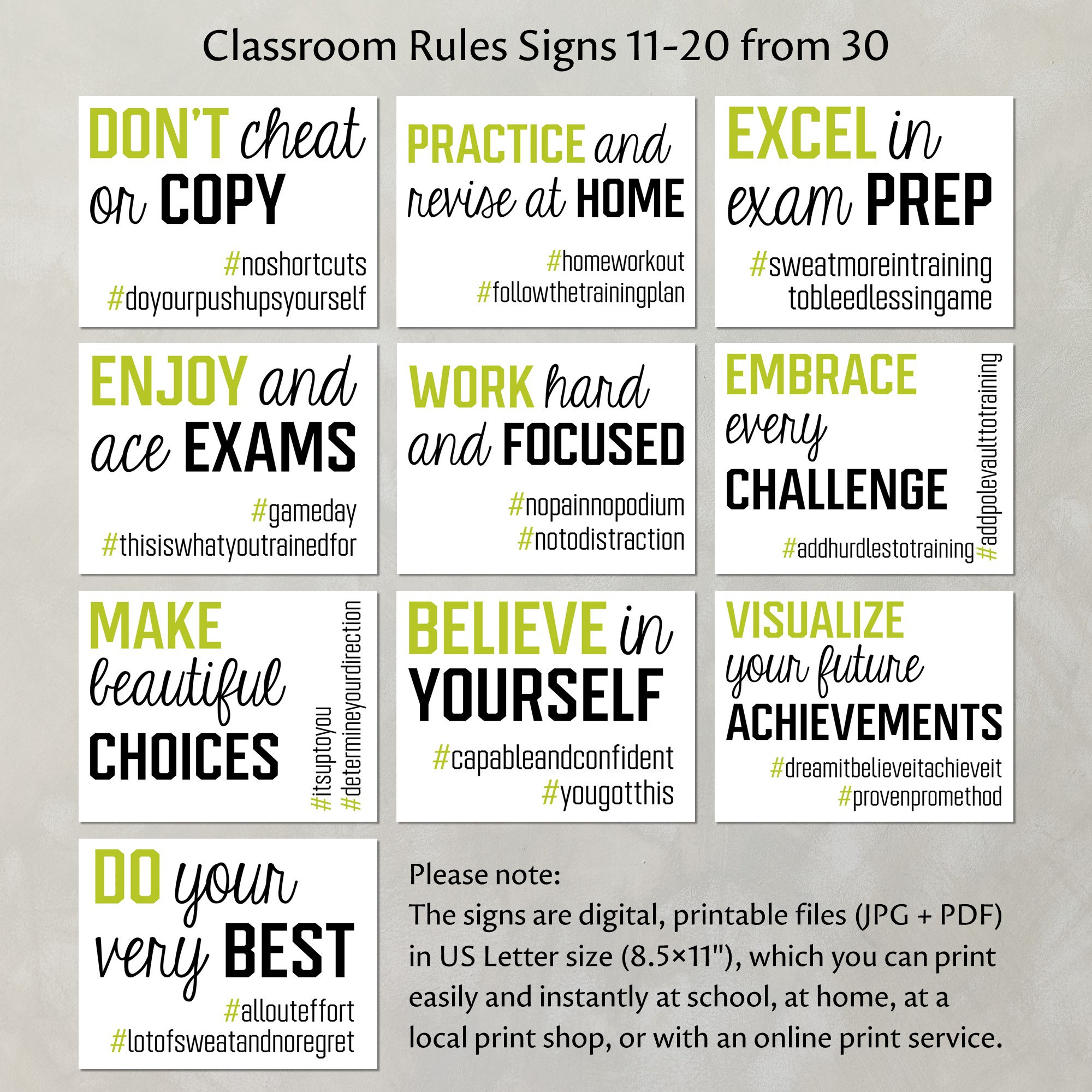 30 Classroom Bulletin Board Hashtag Signs/posters, Lime Green Middle ...