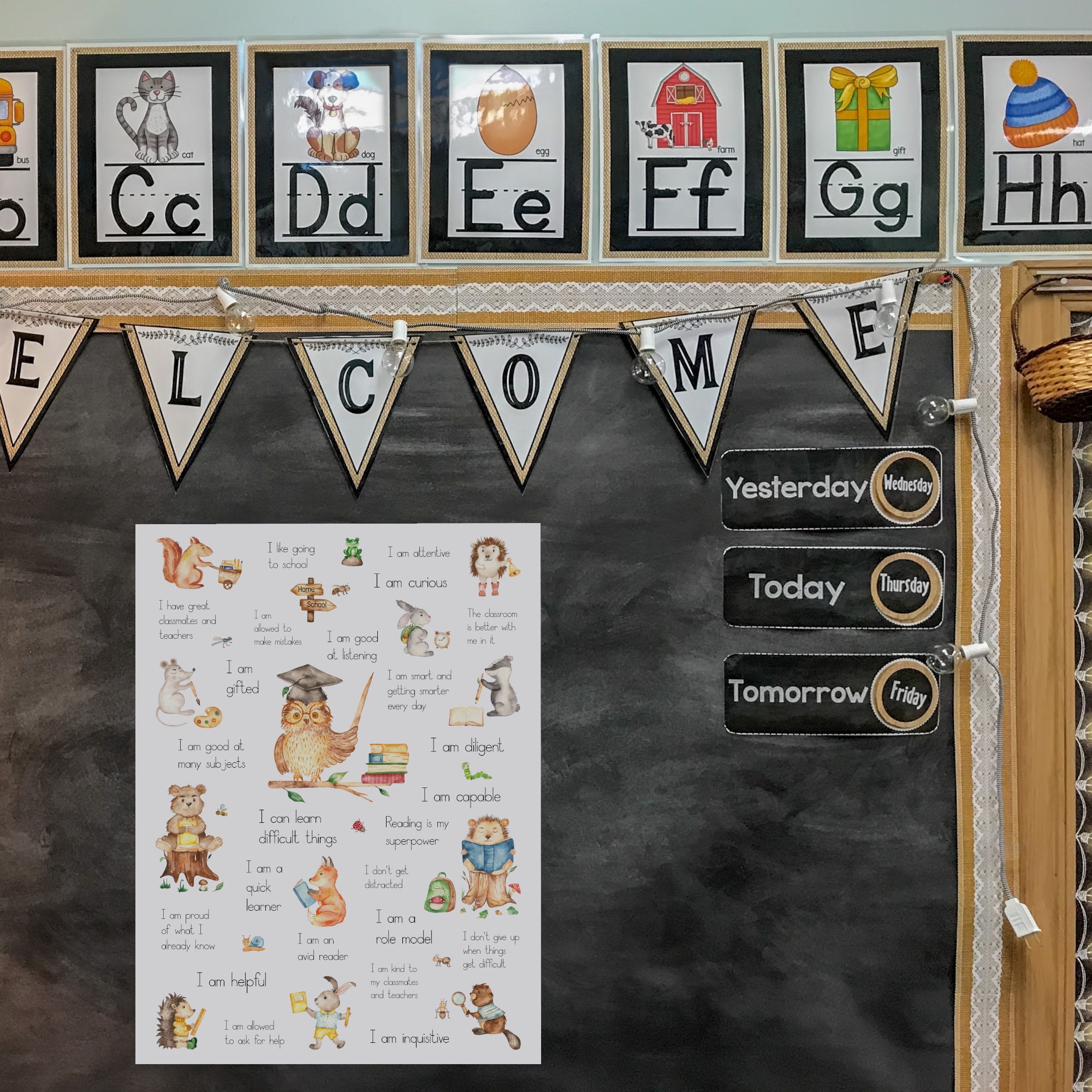 Elementary Classroom Affirmations Poster, Homeschool Woodland Animals ...