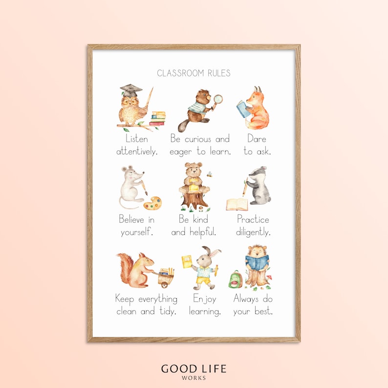 Elementary Classroom Rules Expectations Wall Art Poster, Woodland ...