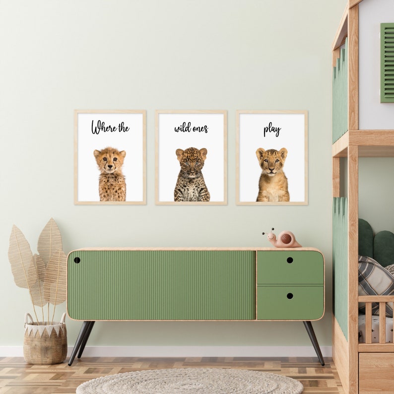 Playroom Prints Set of 3, Safari Animal Nursery Wall Art, Lion Kids ...