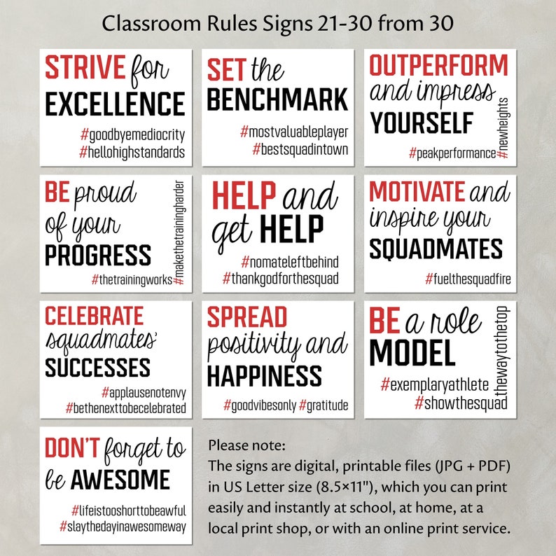 30 Classroom Bulletin Board Hashtag Signs/posters, Red Middle High ...