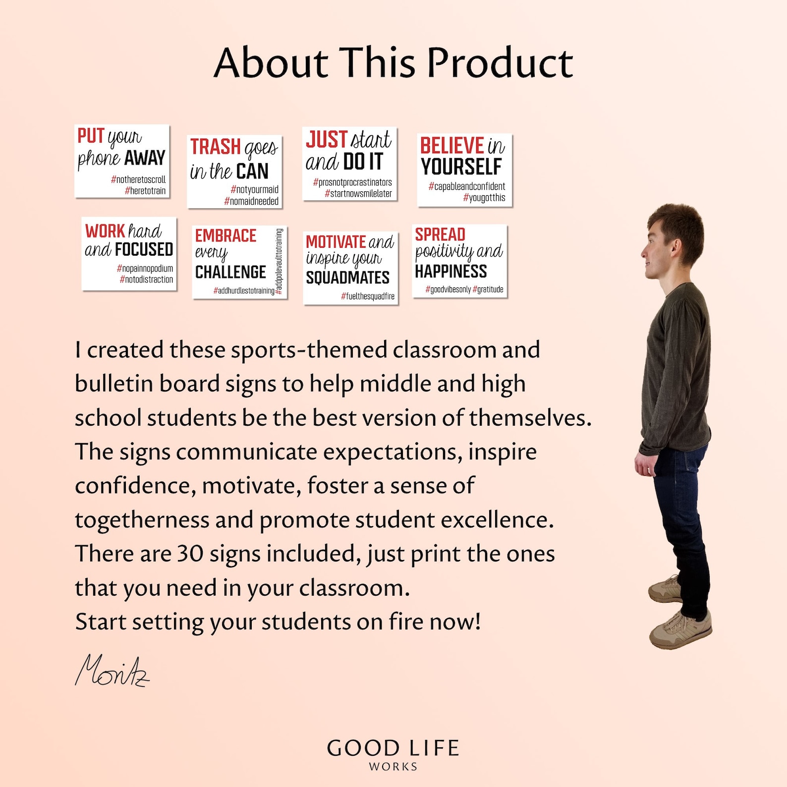 30 Classroom Bulletin Board Hashtag Signs/posters, Red Middle High ...