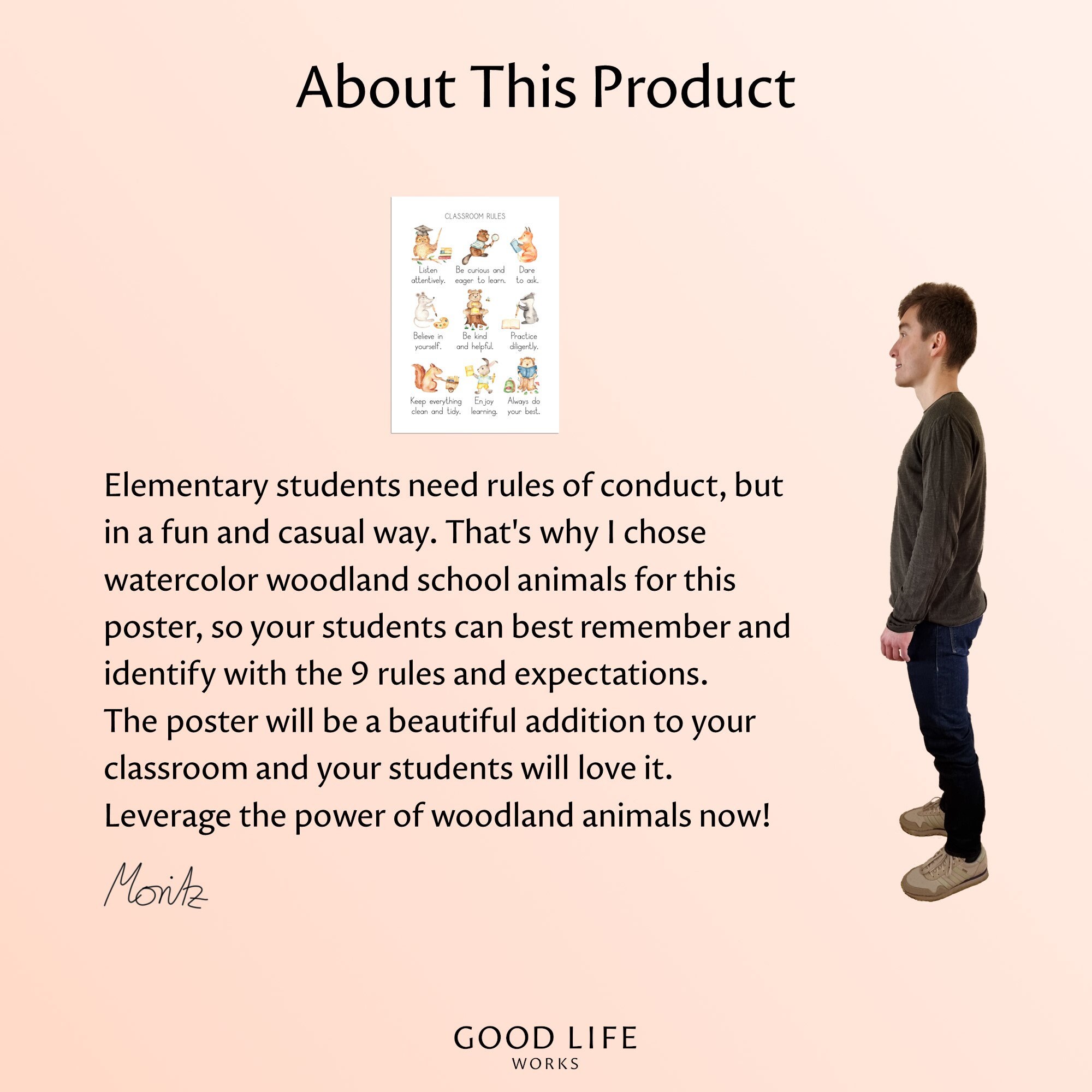 Elementary Classroom Rules Expectations Wall Art Poster, Woodland ...