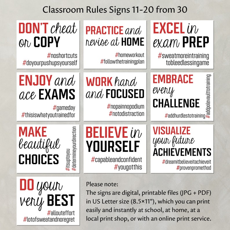 30 Classroom Bulletin Board Hashtag Signs/posters, Red Middle High ...