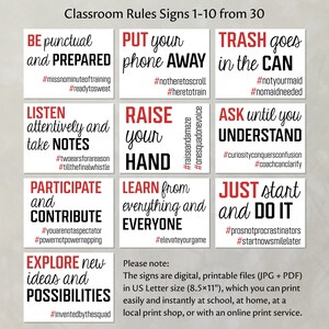 30 Classroom Bulletin Board Hashtag Signs/posters, Red Middle High ...
