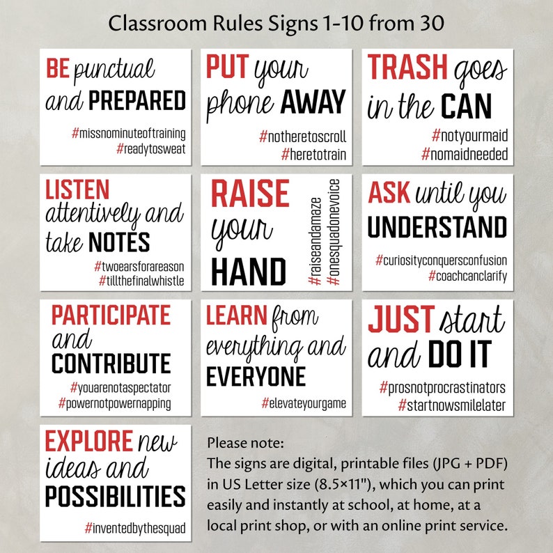 30 Classroom Bulletin Board Hashtag Signs/posters, Red Middle High ...