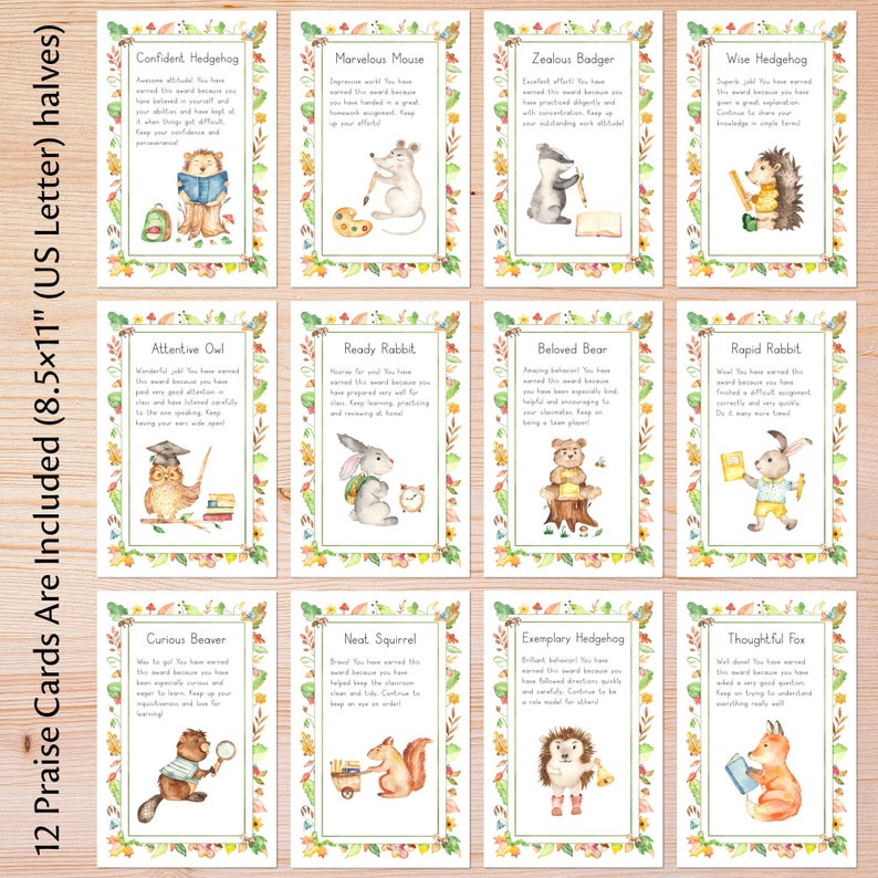 12 Classroom Behavior Praise Cards, Kindergarten and Elementary Student ...