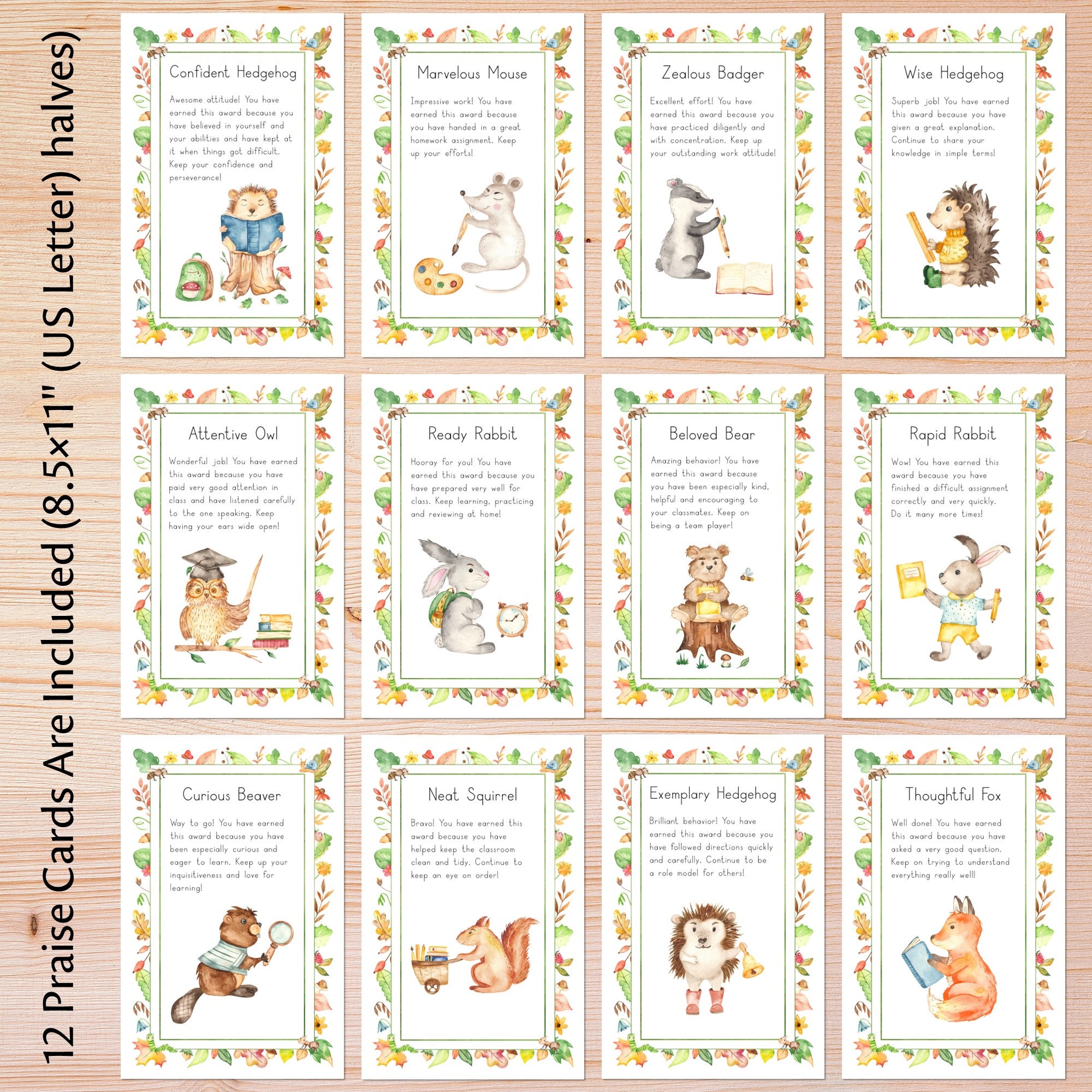 12 Classroom Behavior Praise Cards, Kindergarten and Elementary Student ...
