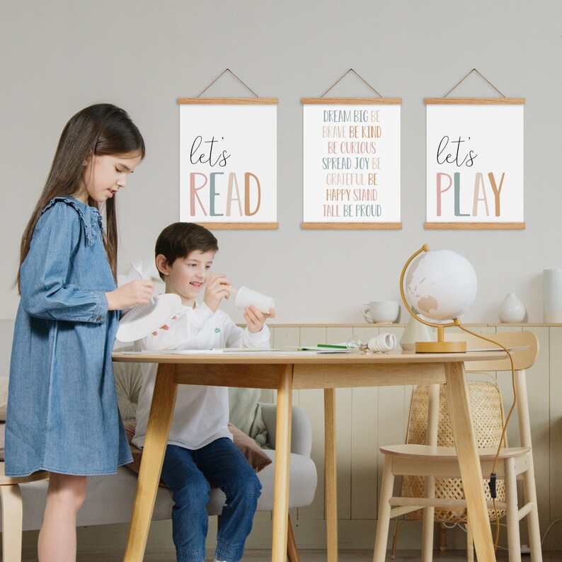 Playroom Wall Art Set of 3 Prints, Boho Kids Room Decor, Let’s Play Let ...