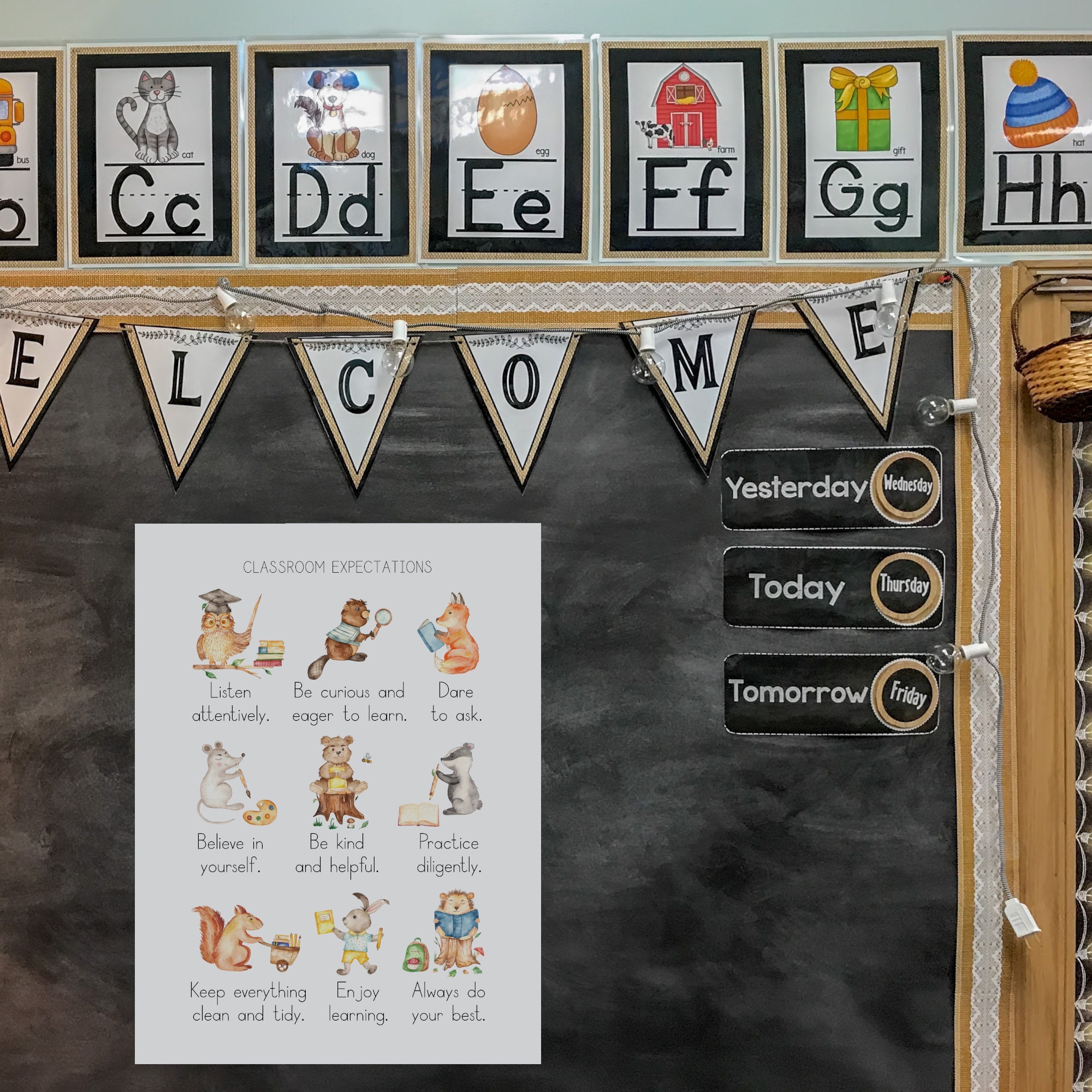 Elementary Classroom Rules Expectations Wall Art Poster, Woodland ...