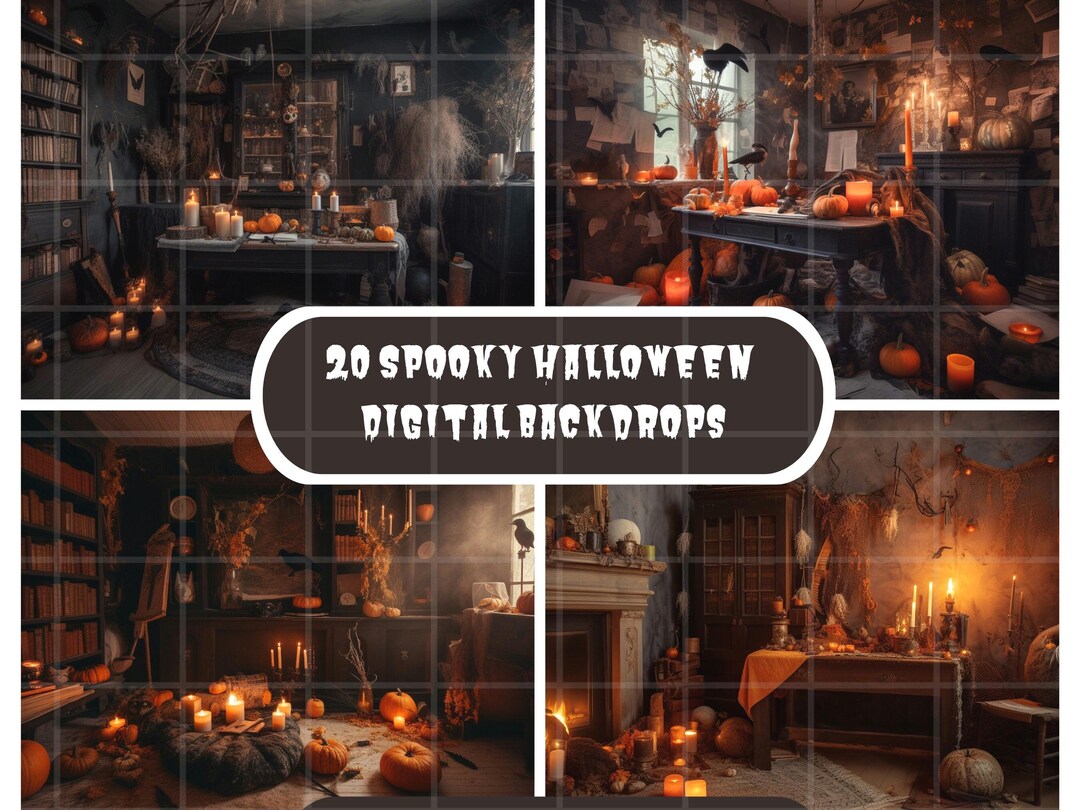 24 Halloween Digital Backdrop Bundle Spooky Pumpkin Background Scary ...