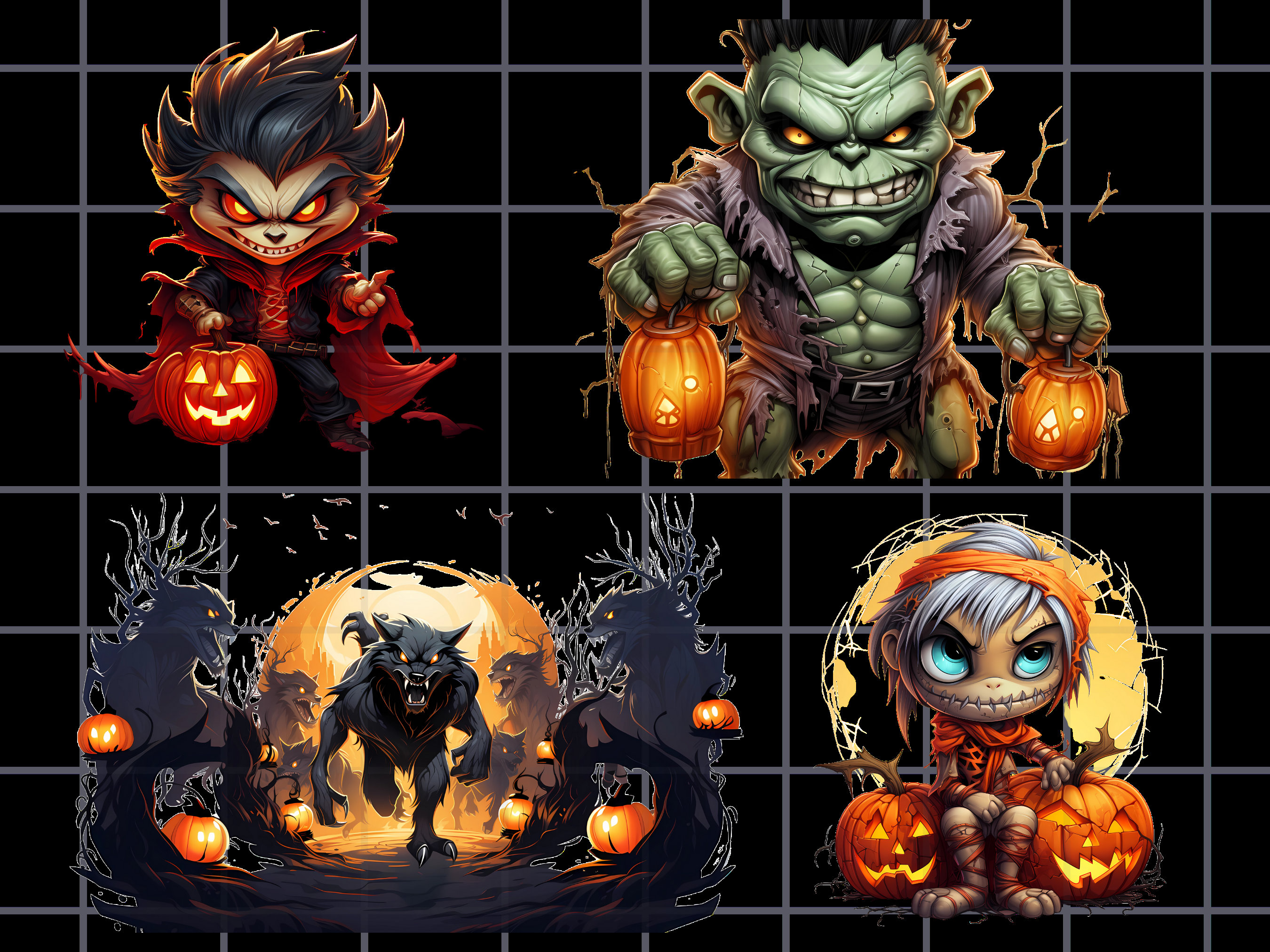 50 PNG Halloween Characters Halloween Clipart Werewolf High - Etsy