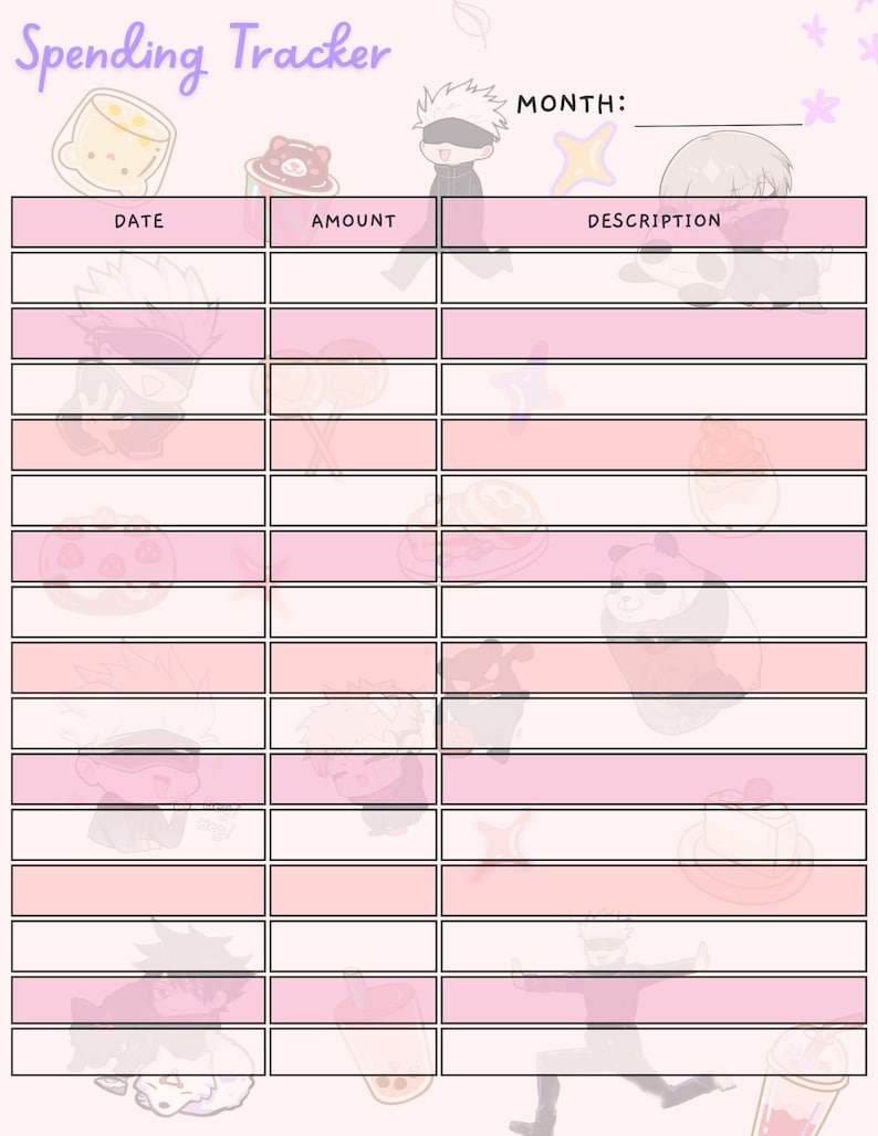 Anime Spending Tracker, Budget Planner, Monthly, Digital Budget, Back ...