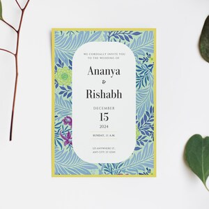 Tropical Floral Wedding Invitation, Beach Wedding Invitations Blue and ...