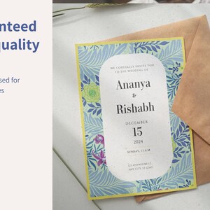 Tropical Floral Wedding Invitation, Beach Wedding Invitations Blue and ...
