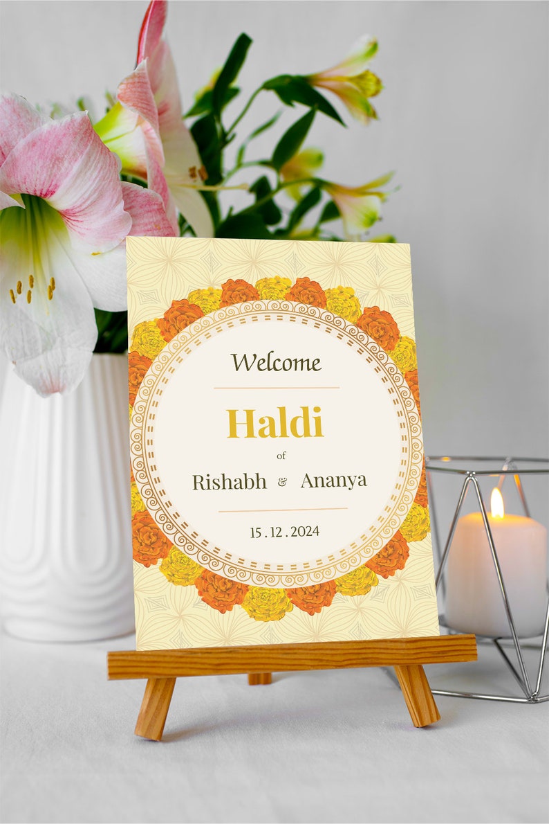 Marigold Flowers Charming Indian Wedding Invitation Card, Editable ...