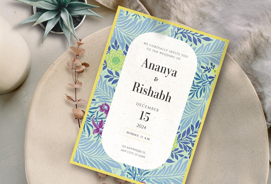 Tropical Floral Wedding Invitation, Beach Wedding Invitations Blue and ...