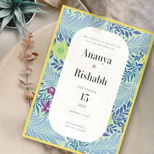 Tropical Floral Wedding Invitation, Beach Wedding Invitations Blue and ...