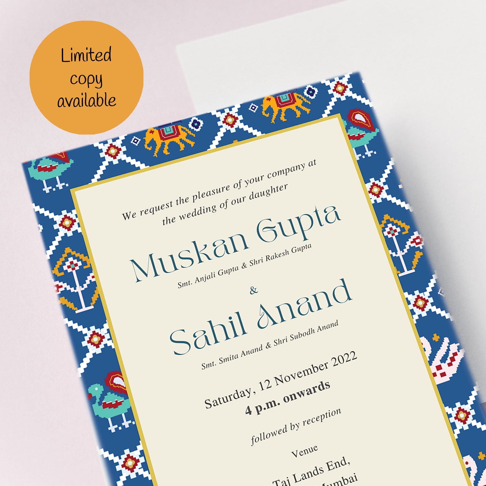 Indian Wedding Invitation, Traditional Patola Pattern Inspired Editable ...