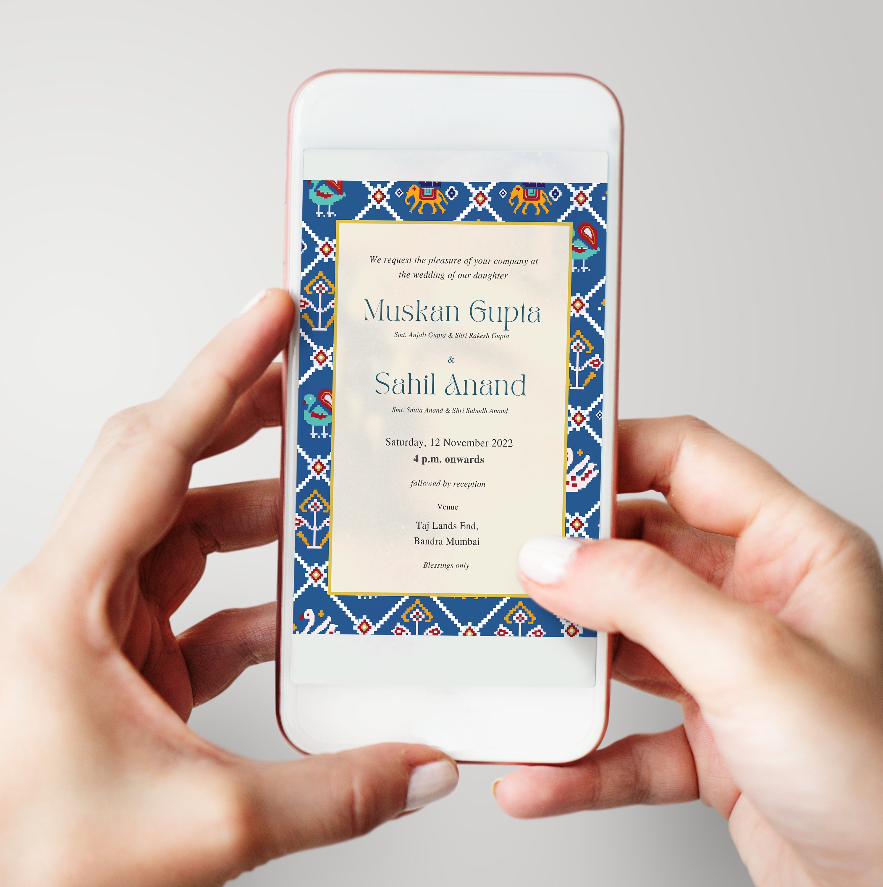Indian Wedding Invitation, Traditional Patola Pattern Inspired Editable ...