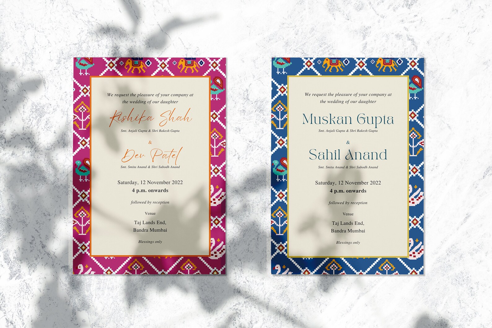 Indian Wedding Invitation, Traditional Patola Pattern Inspired Editable ...