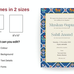 Indian Wedding Invitation, Traditional Patola Pattern Inspired Editable ...