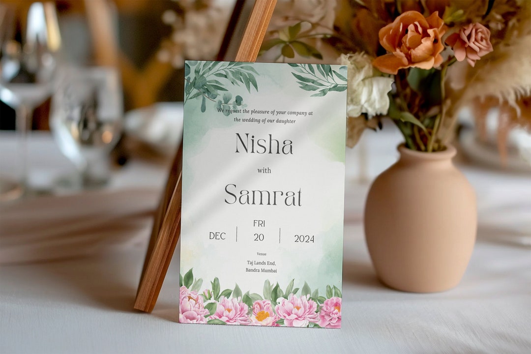 Romantic Wedding Card Flower Themed Invitation Card, Rehearsal Dinner ...