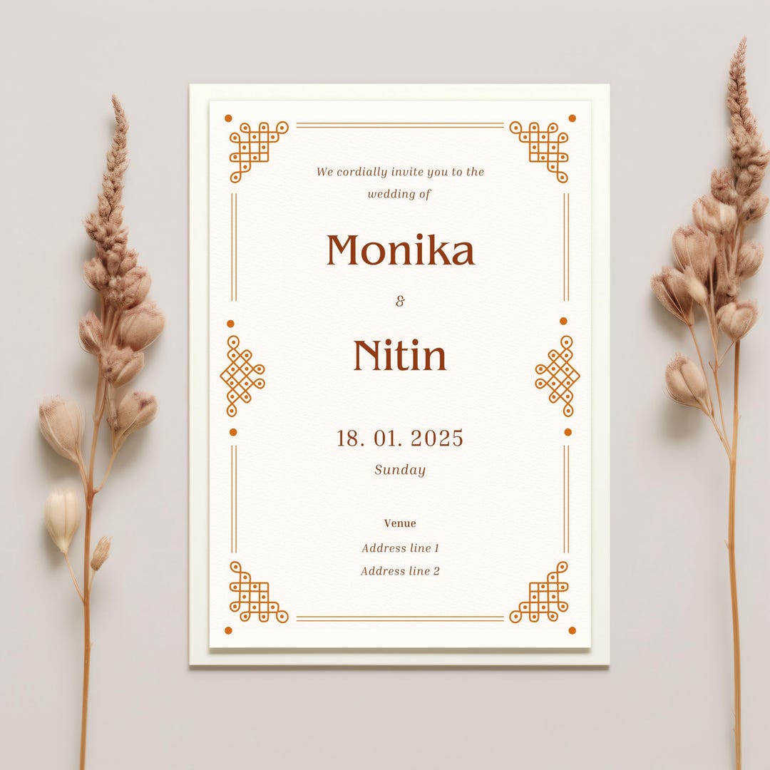 Kolam Rangoli Digital Wedding Invitation Template | South Indian Ethnic ...