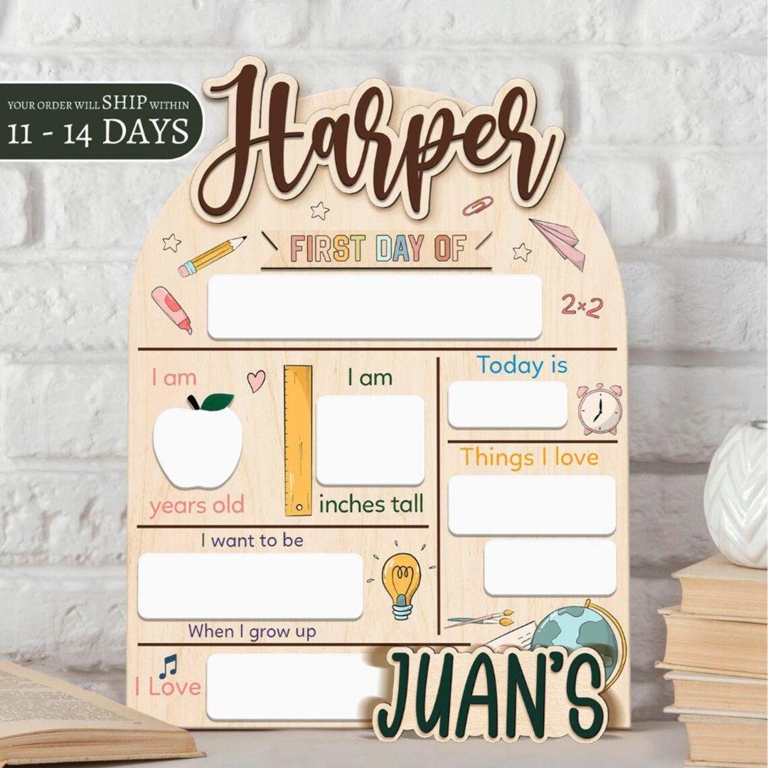 Custom First Day at School Sign, Interchangeable Wooden School Sign ...