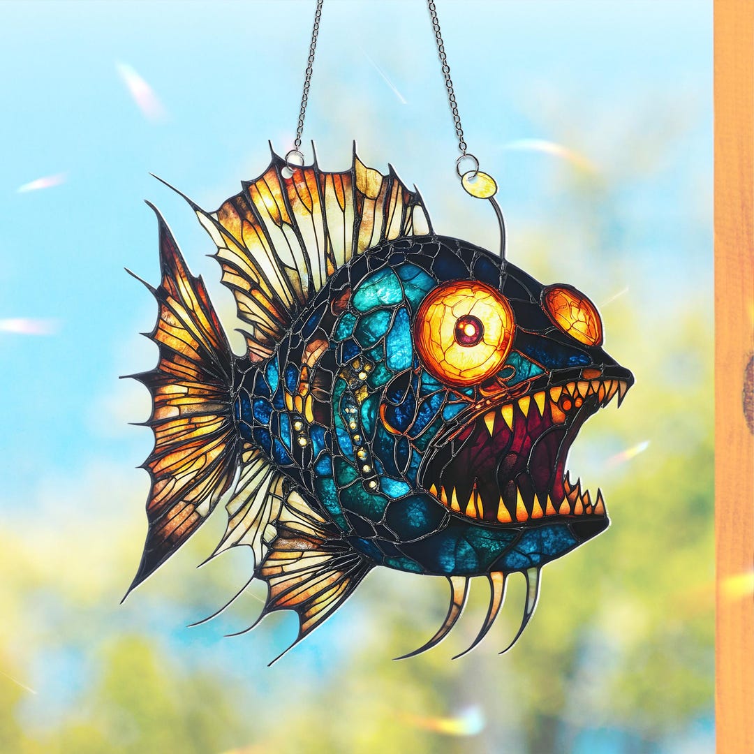 Angler Fish Devil Fish Suncatcher Acrylic Decor Blue Home House Window ...