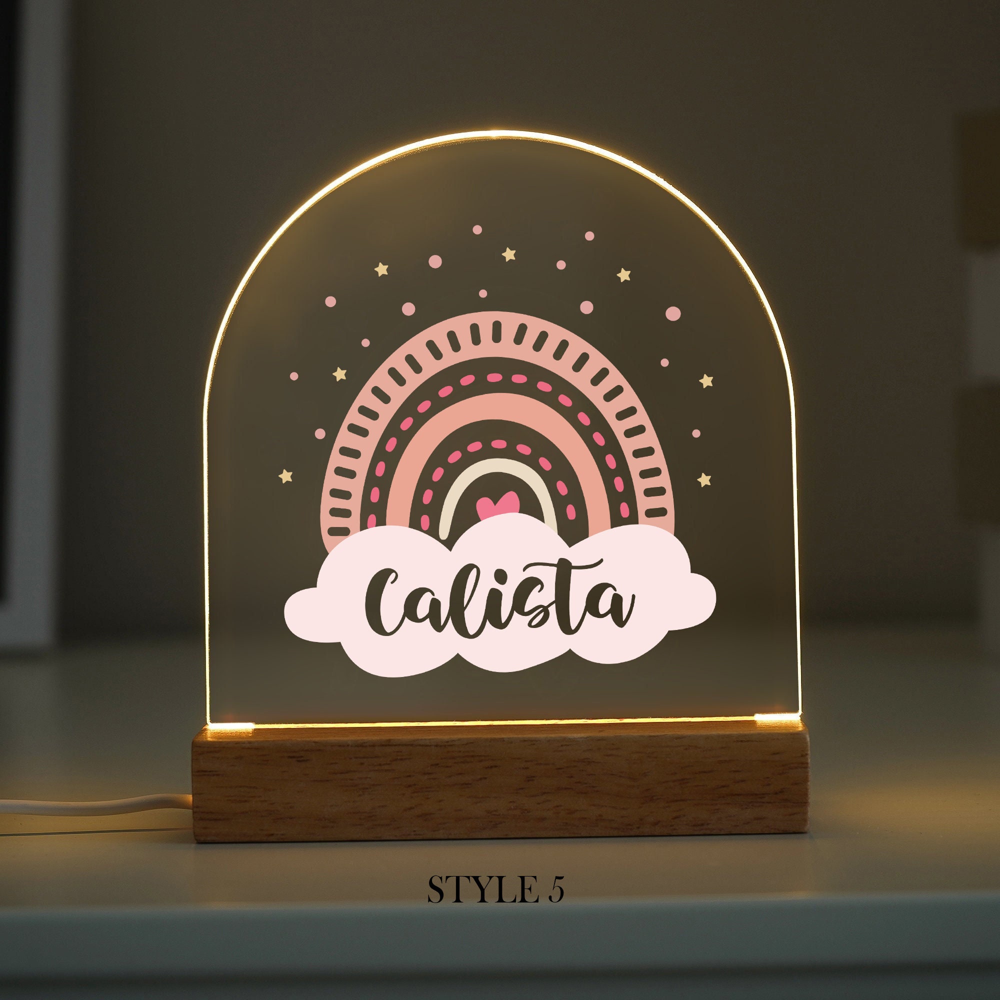 Personalised LED Nursery Lamp, Kids Night Light Gift, Rainbow Light ...