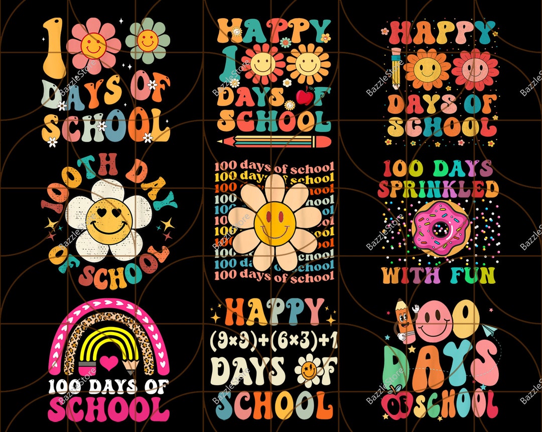 Retro 100 Days of School PNG Bundle, 100th Day of School Png, Groovy ...