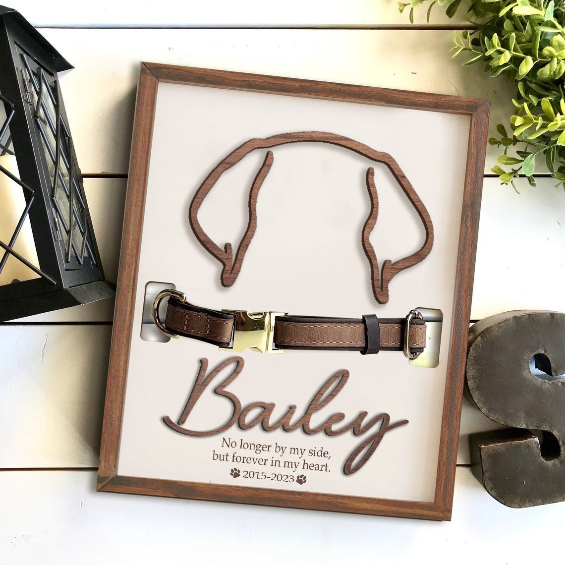 Dog Ear Outline Wood Frame Collar Holder, Pet Ear Outline, Custom Dog ...