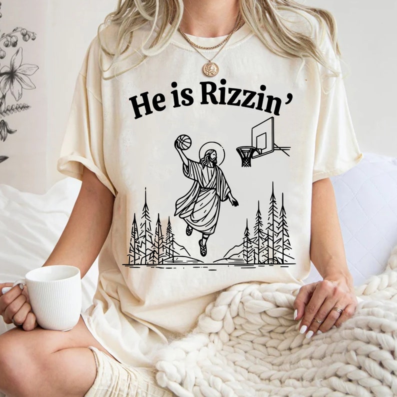 He is Rizzin Funny Jesus Basketball Meme Png, He is Risen Funny Easter ...