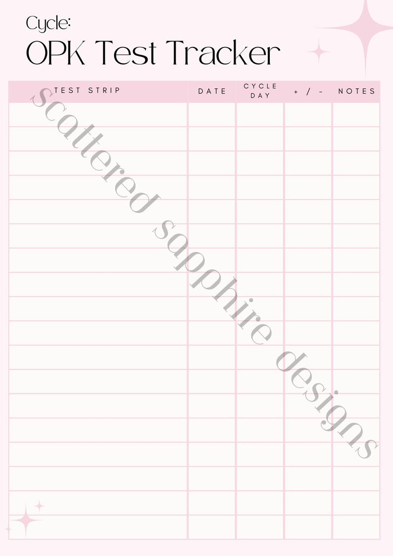 Printable OPK Test Sheet, Ovulation Test Strips Tracker, Ovulation ...