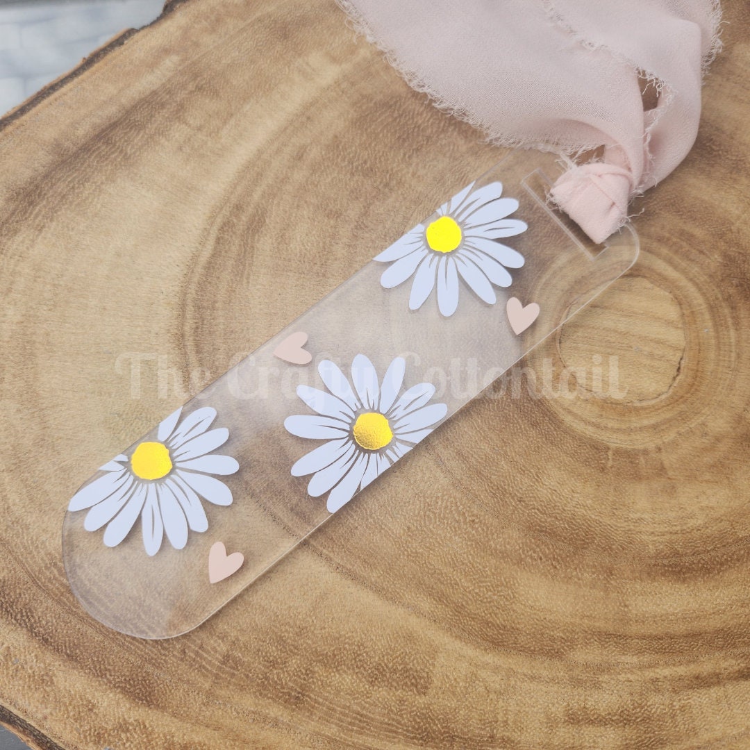 Daisy Clear Acrylic Bookmark Pink Frayed Ribbon - Etsy
