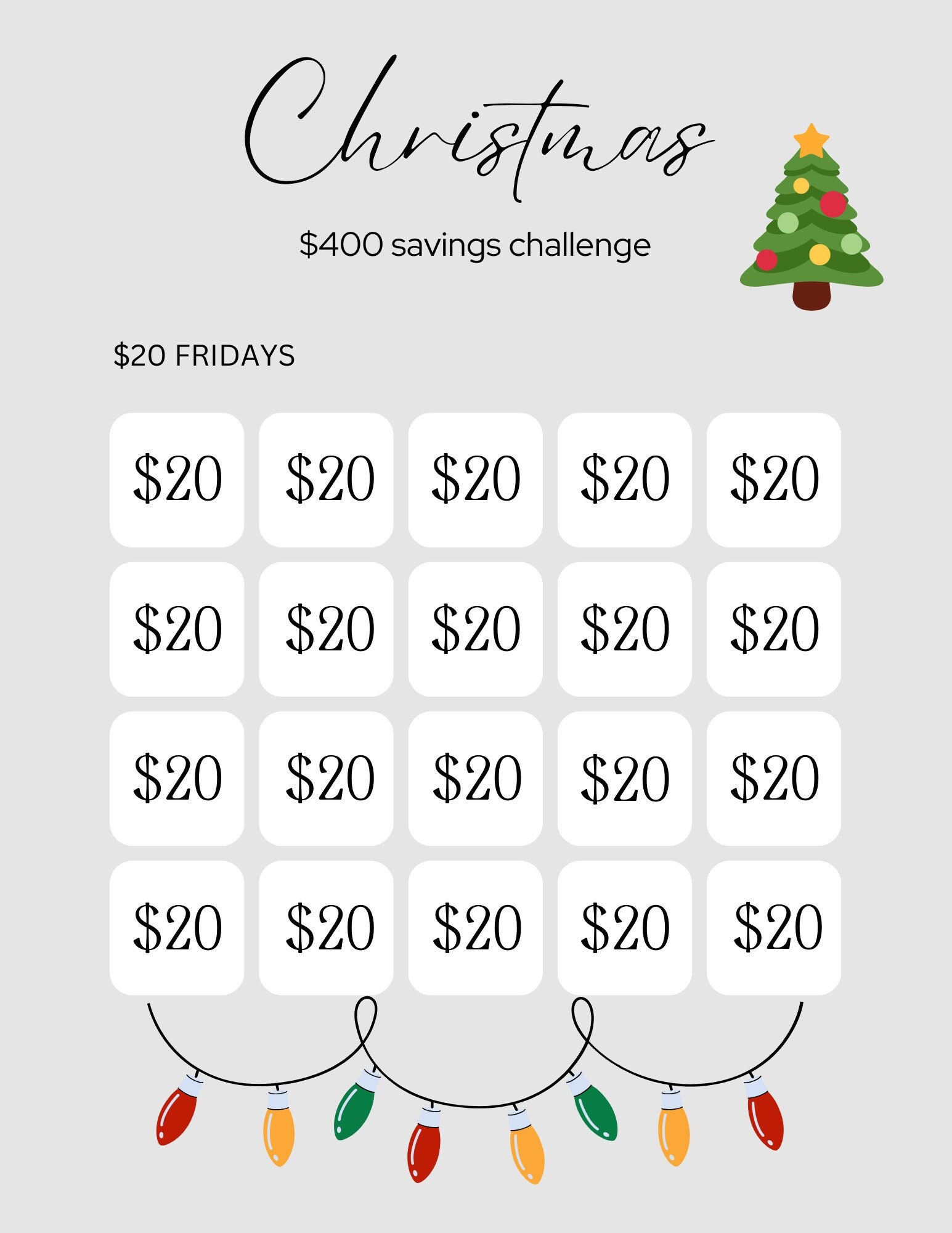 Christmas Savings Challenge Printable - Etsy