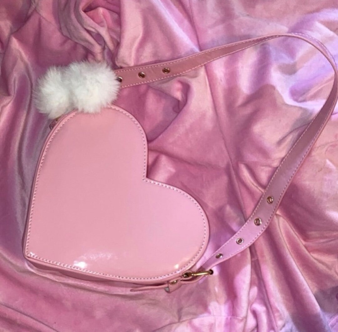 Pink Heart Bag, Shiny Pink Heart Purse, Pink Heart - Etsy