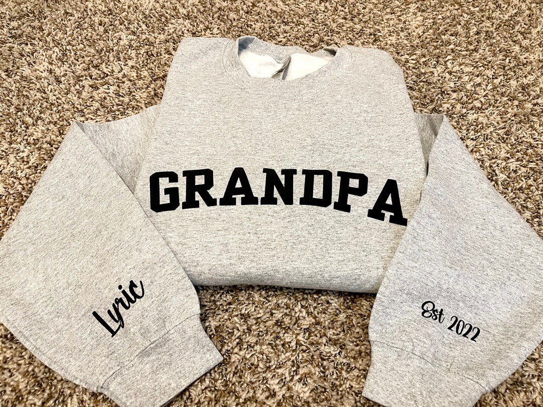 Grandpa Puff Letter Crewneck Sweatshirt, Simple, Kid Names, Birth Year ...