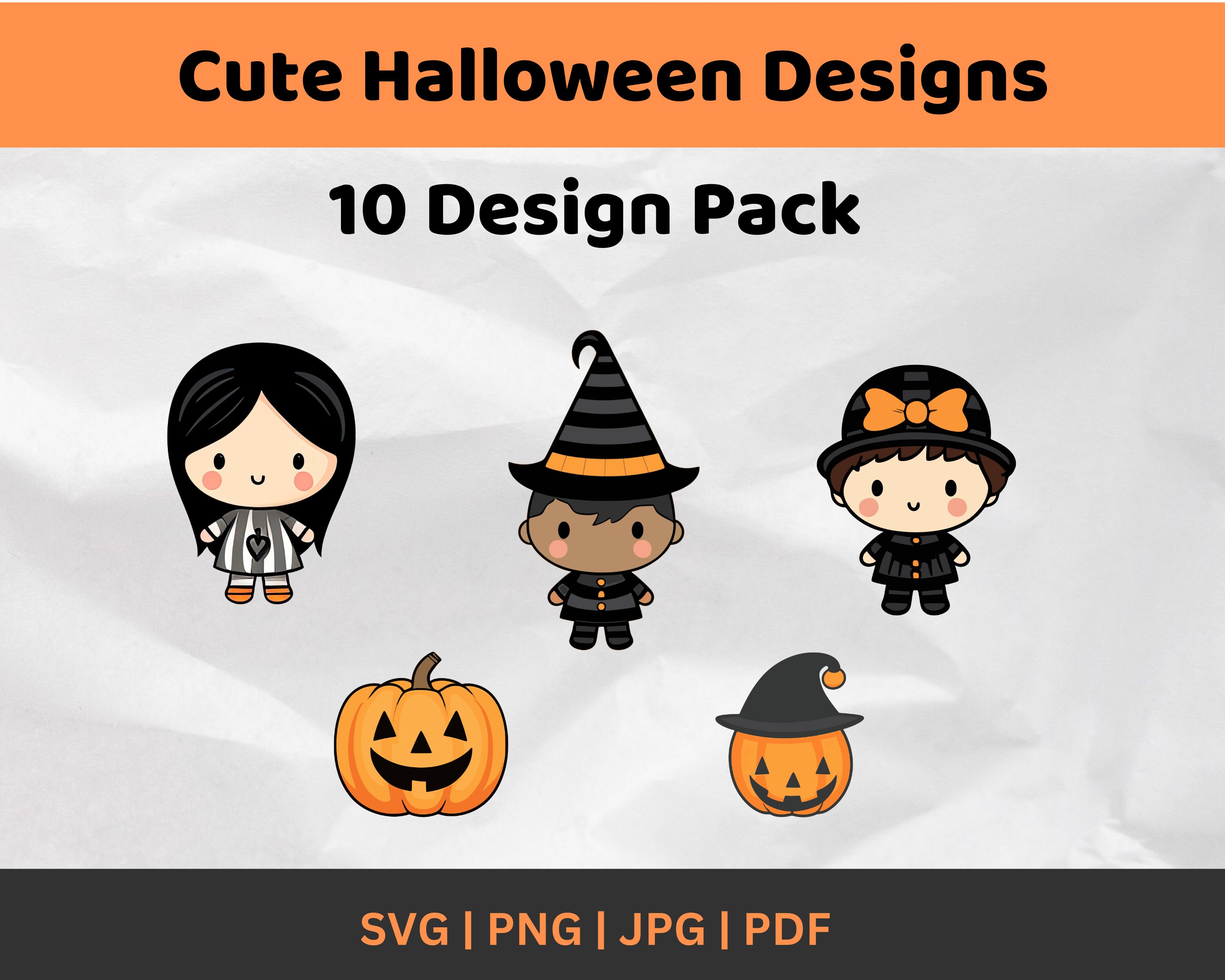 Cute Halloween SVG Clipart Design Pack - 10 Cut Images in Svg, Pdf, Png ...