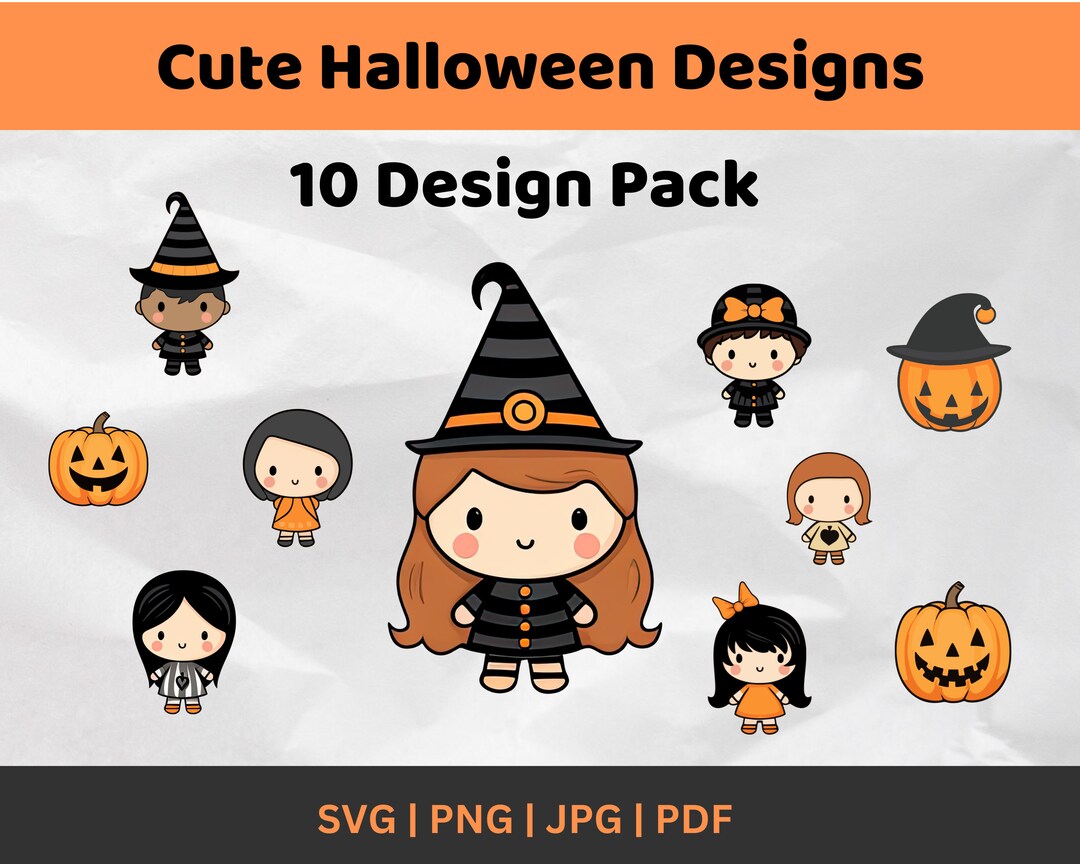 Cute Halloween SVG Clipart Design Pack - 10 Cut Images in Svg, Pdf, Png ...