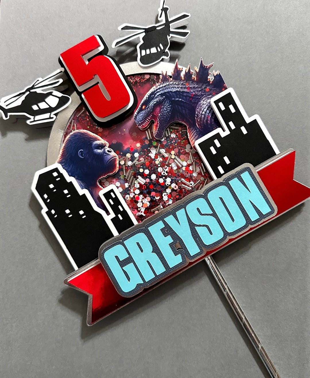 King Kong V Godzilla Cake Topper/ Shaker Topper/ Kids Birthday Paper ...