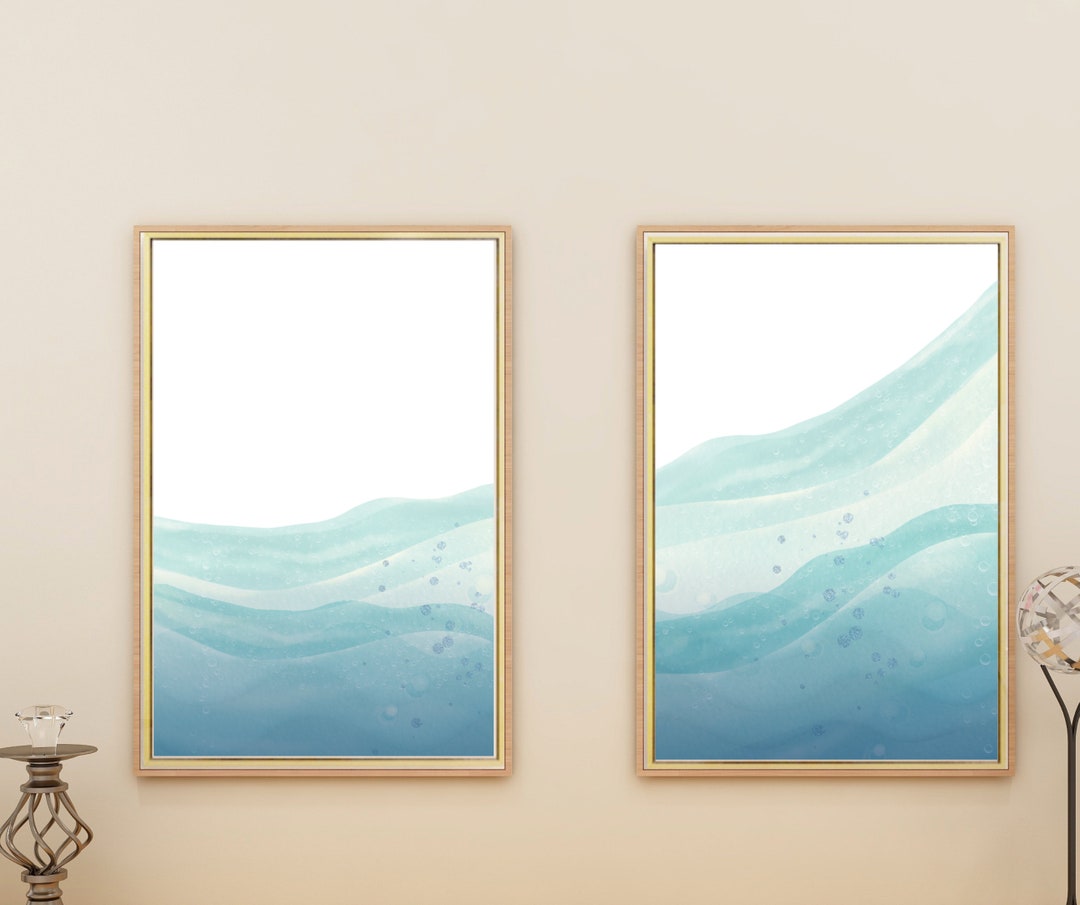 Abstract Water Waves Wall Art, Set of 2 Printable, Ocean Wave, Blue ...