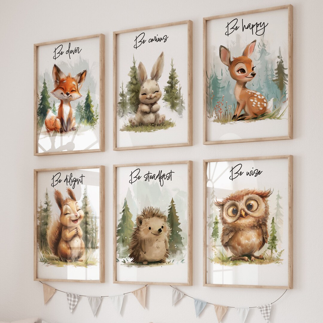 Enchanted Forest Animals Nursery Digital Art Set, 6 Whimsical Woodland ...