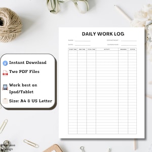Daily Work Log Template Printable - Etsy