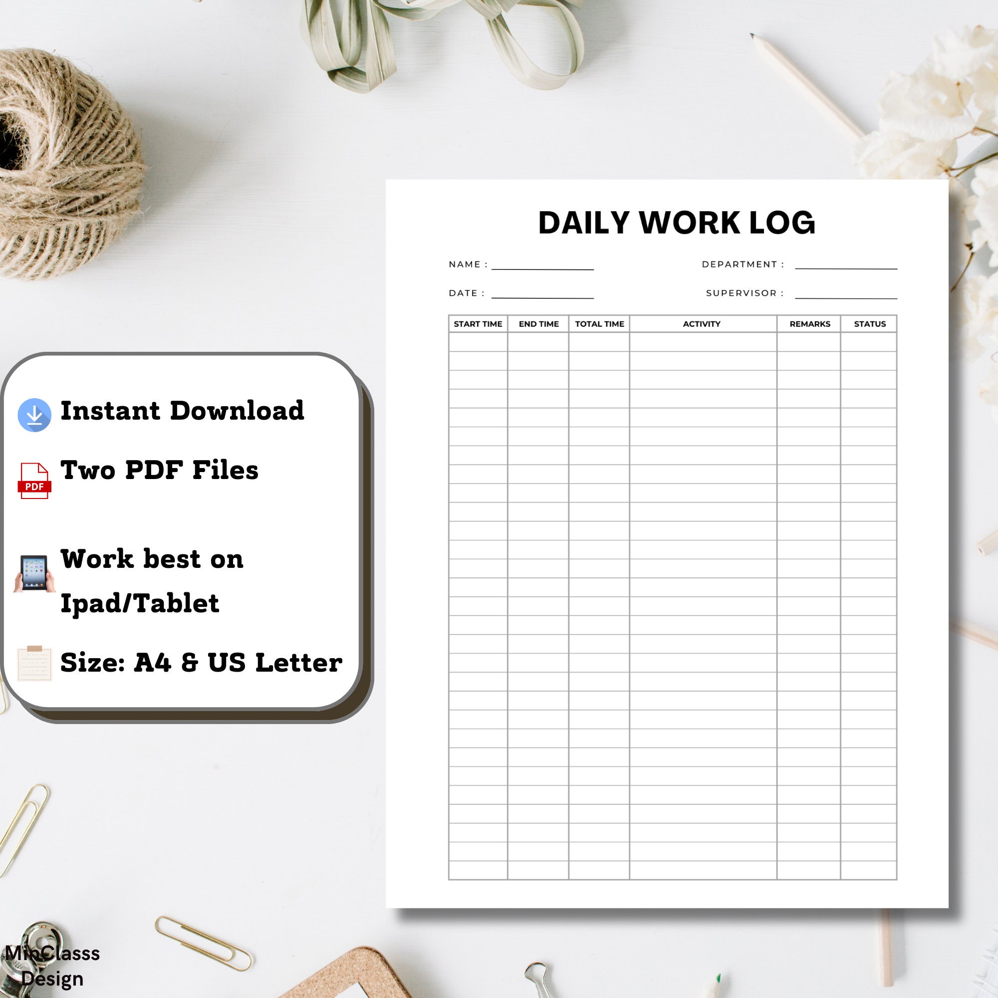 Daily Work Log Template Printable - Etsy